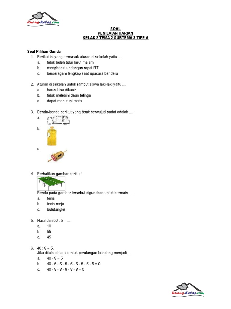 PH Kelas 2 SD Tema 2 Sub Tema 3 Tipe A & B Tahun 2021-2022 | PDF