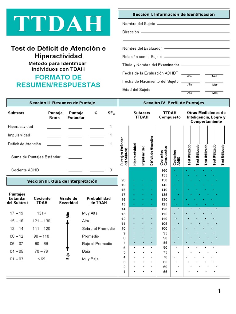 Test TTDAH para Evaluación de TDAH | PDF | Desorden hiperactivo y ...