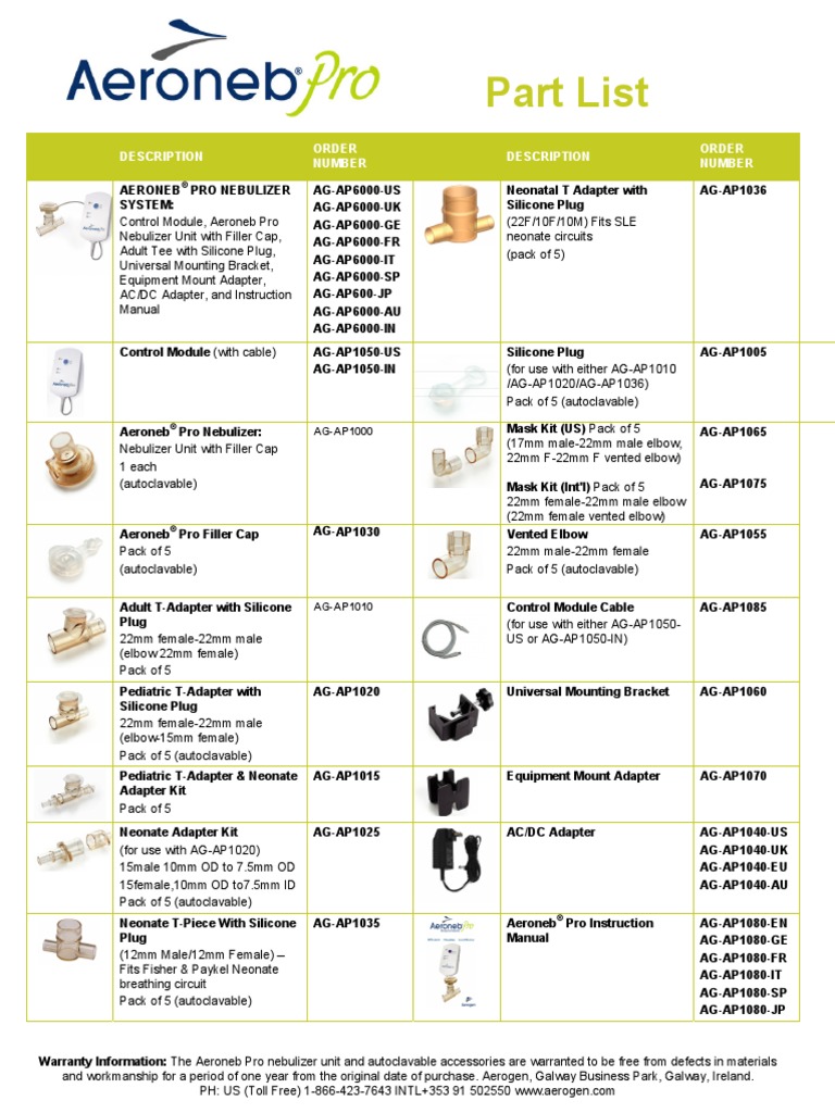 Aeroneb Pro Part No.s and Images INTL | PDF | Electric Power | Electricity