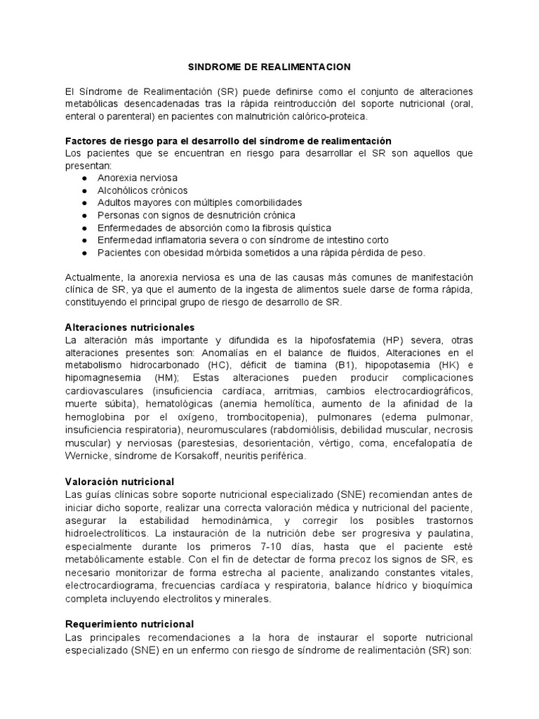 SINDROME DE REALIMENTACION | PDF | Enfermedades y trastornos humanos ...