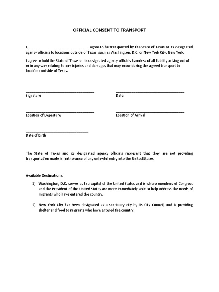 Official Consent To Transport | PDF