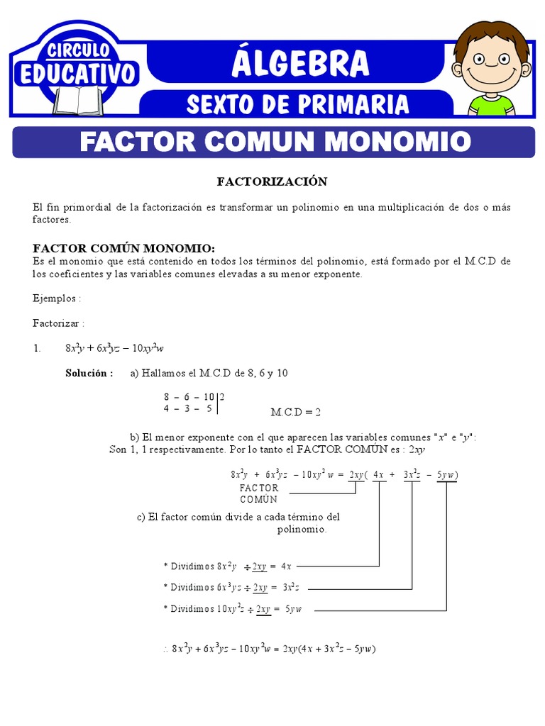 Hoja De Trabajo Del Máximo Factor Común, Sexto Grado Ejercicios De