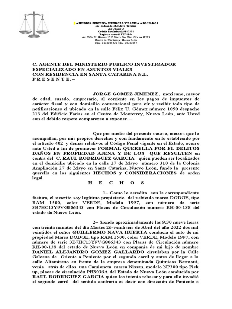 Querella por Daños en Propiedad Monterrey | PDF | Queja | México