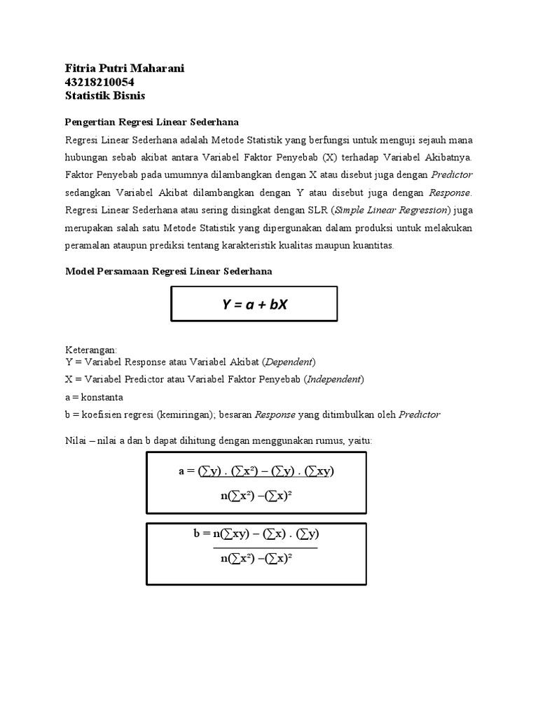 Rumus dan Contoh Regresi Linear Sederhana | PDF