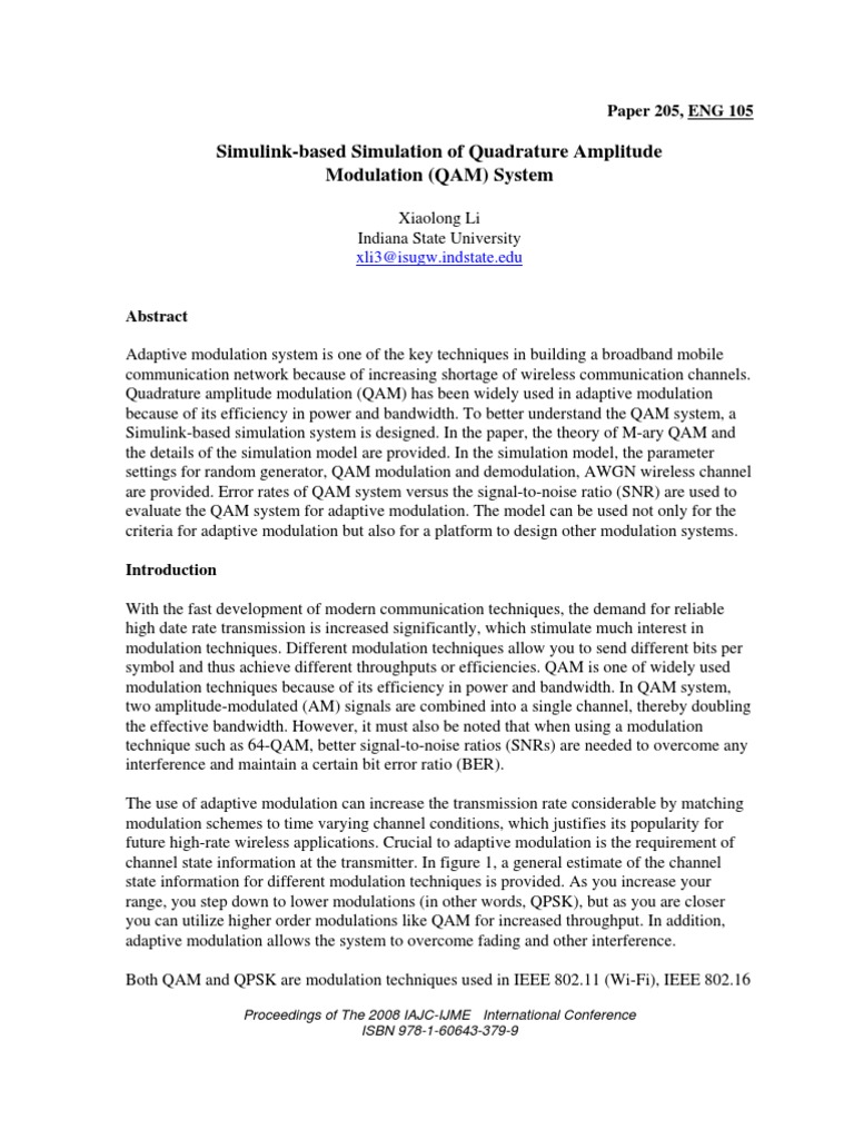 Simulink-Based Simulation of Quadrature Amplitude Modulation (QAM) System | PDF | Modulation ...