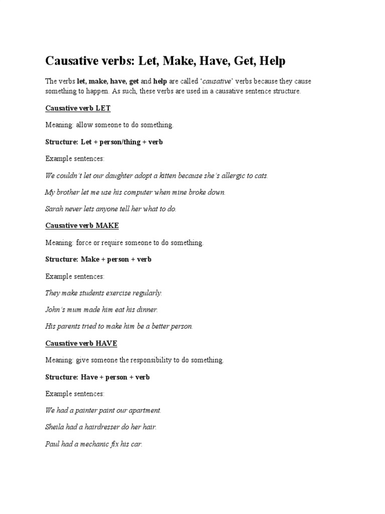 Understanding Causative Verbs: Let, Make, Have, Get, Help | PDF ...