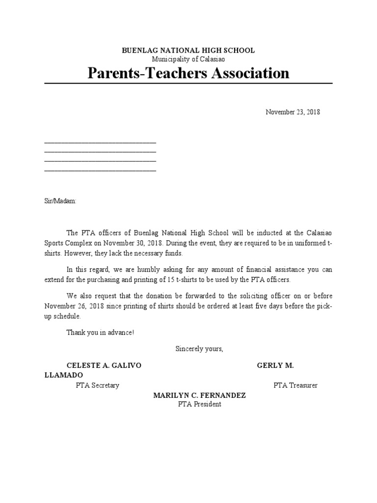 Solicitation Letter PTA Tshirt | PDF