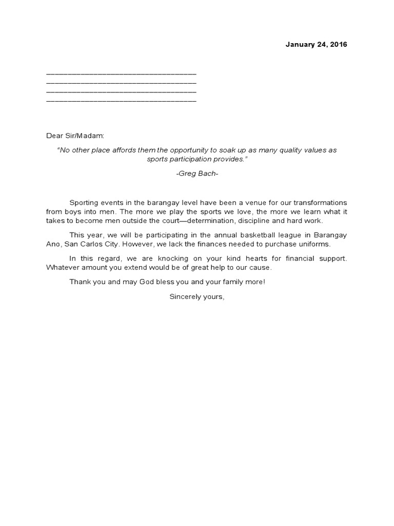 Solicitation Letter Liga Basketball | PDF