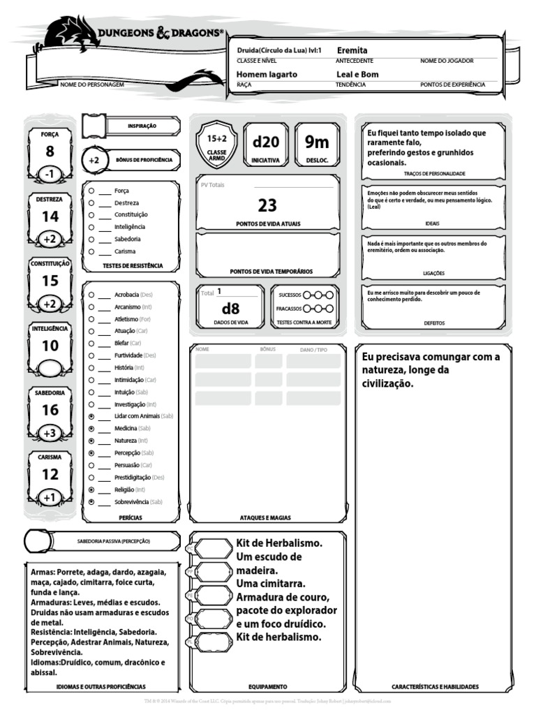 Dd-5e-Ficha-De-Personagem - Druida | PDF