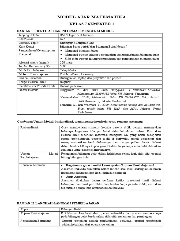 1.4 Modul Ajar Perkalian & Pembagian Bilangan Bulat | PDF