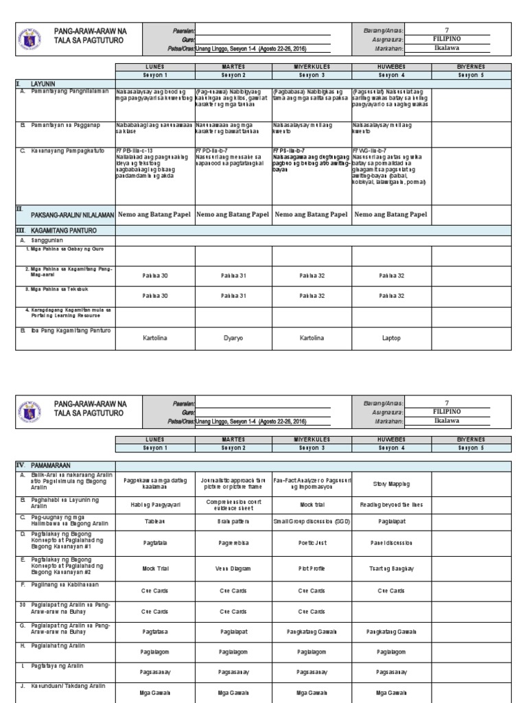 DLL - Filipino 10... | PDF