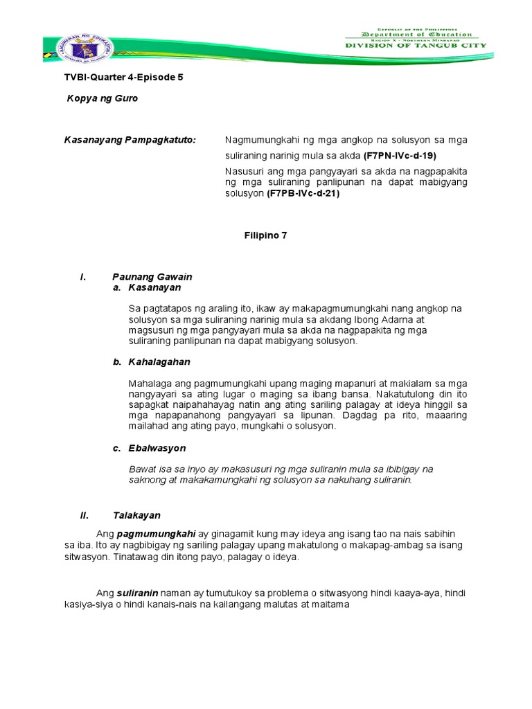FILIPINO 7 Q4 Week 5 Teacher's Copy | PDF