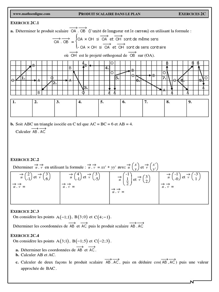 Chap 06 - Ex 2C - Différentes Façons de Calculer Un Produit Scalaire ...