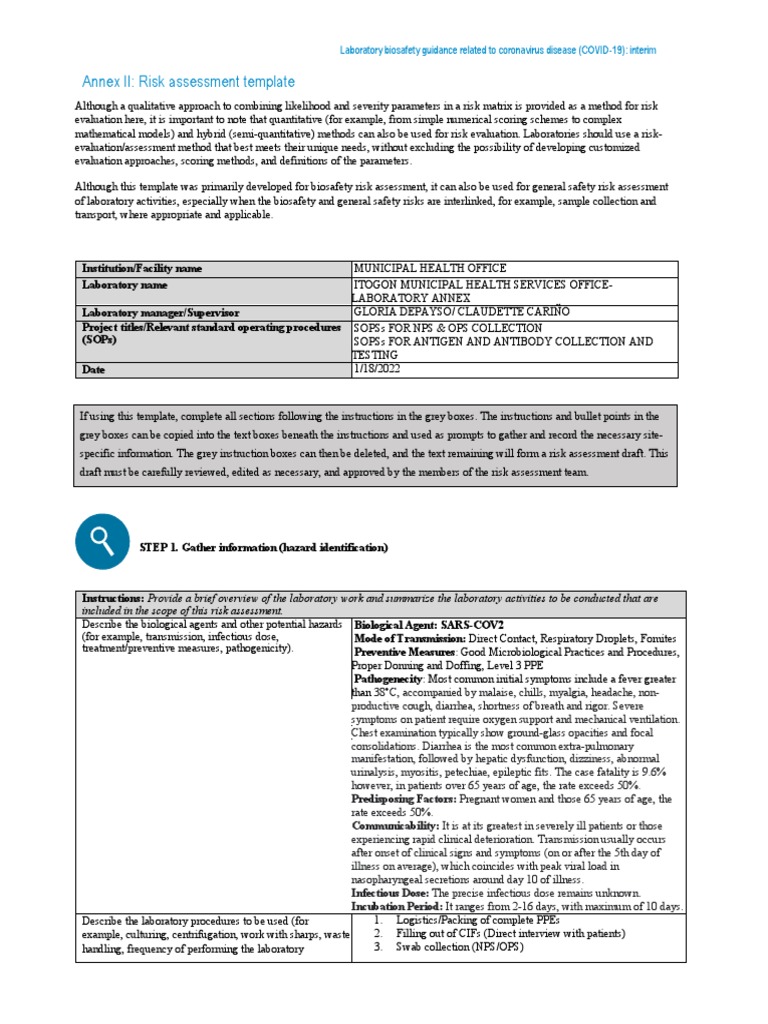 WHO Risk Assessment Template - Annex2 | PDF | Risk Assessment | Risk