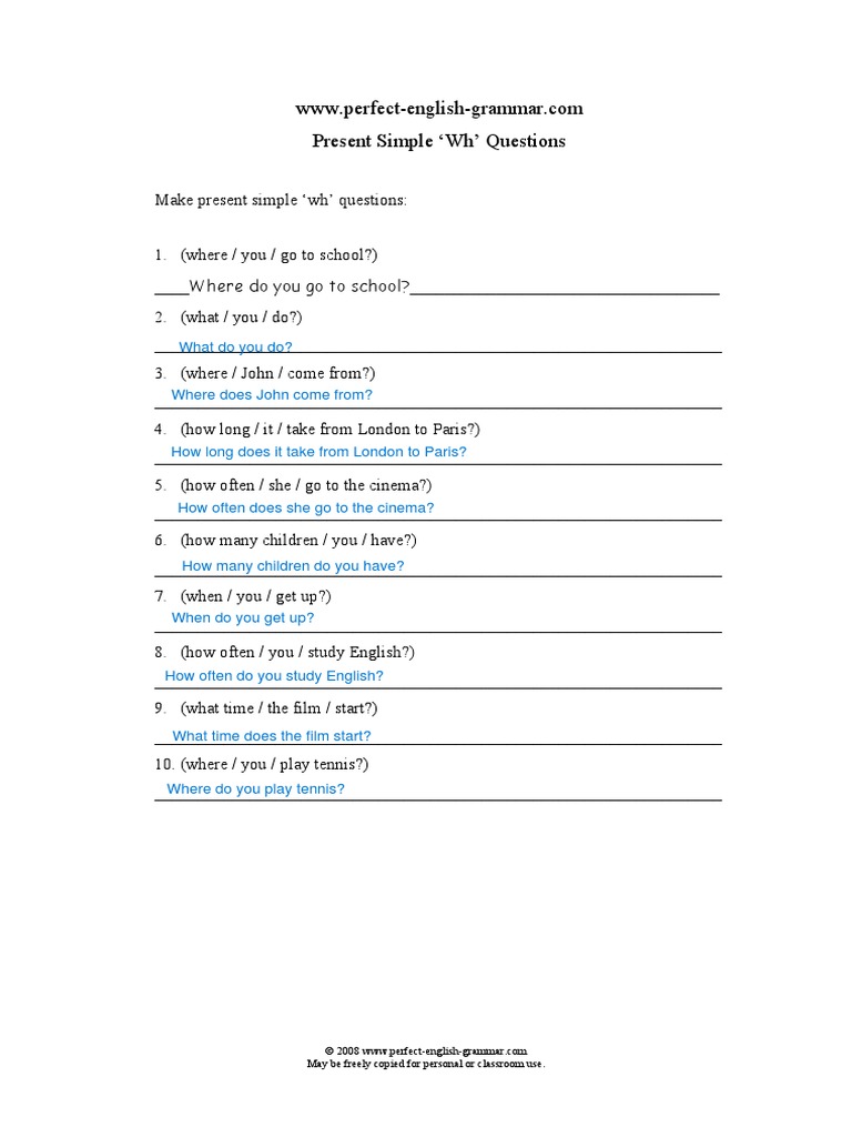 Present Simple WH' Questions: What Do You Do? | PDF | Grammar | Syntax