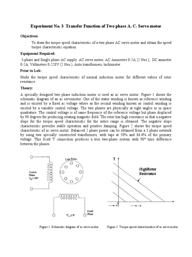 Experiment No. 3 Transfer Function of Two Phase A. C. Servo Motor | PDF ...