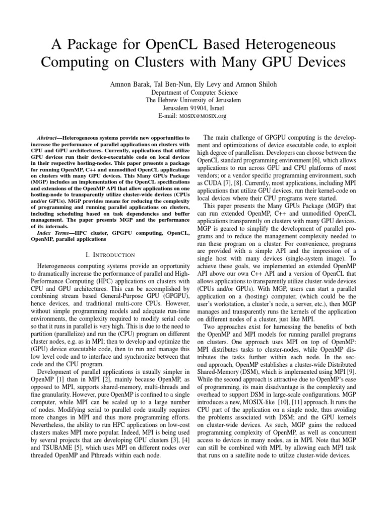 A Package For Opencl Based Heterogeneous Computing On Clusters With Many Gpu Devices | PDF ...