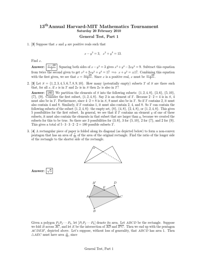 13 Annual Harvard-MIT Mathematics Tournament: General Test, Part 1 ...