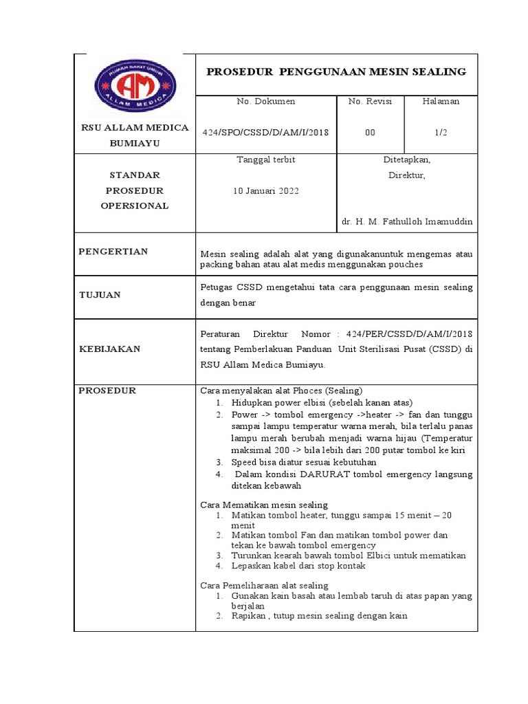 SPO Penggunaan Mesin Sealing | PDF