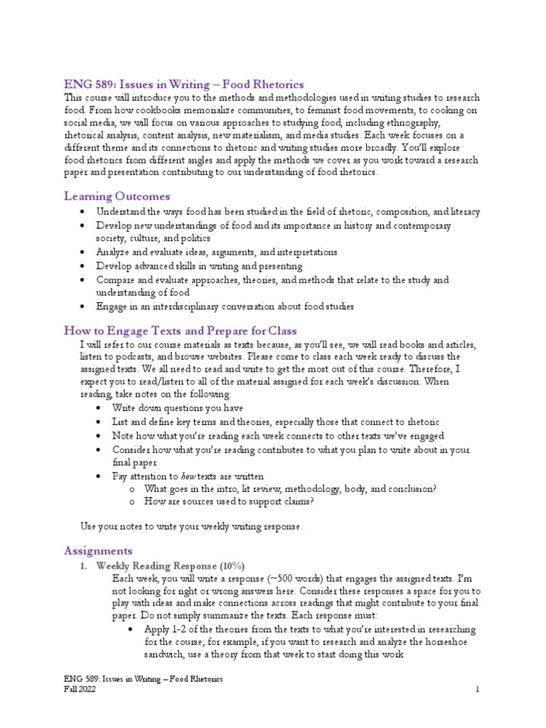 ENG 589: Issues in Writing - Food Rhetorics | PDF | Rhetoric | Academic ...
