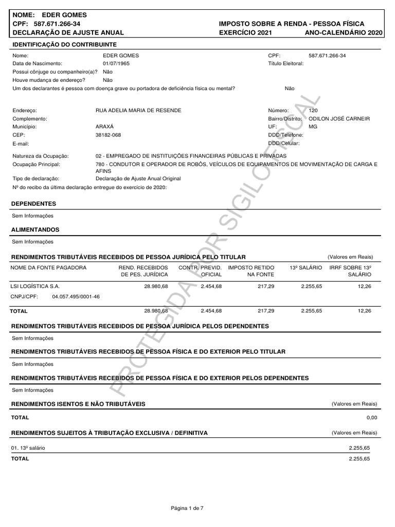 DECLARAÇÃO | PDF | Impostos | Imposto de Renda