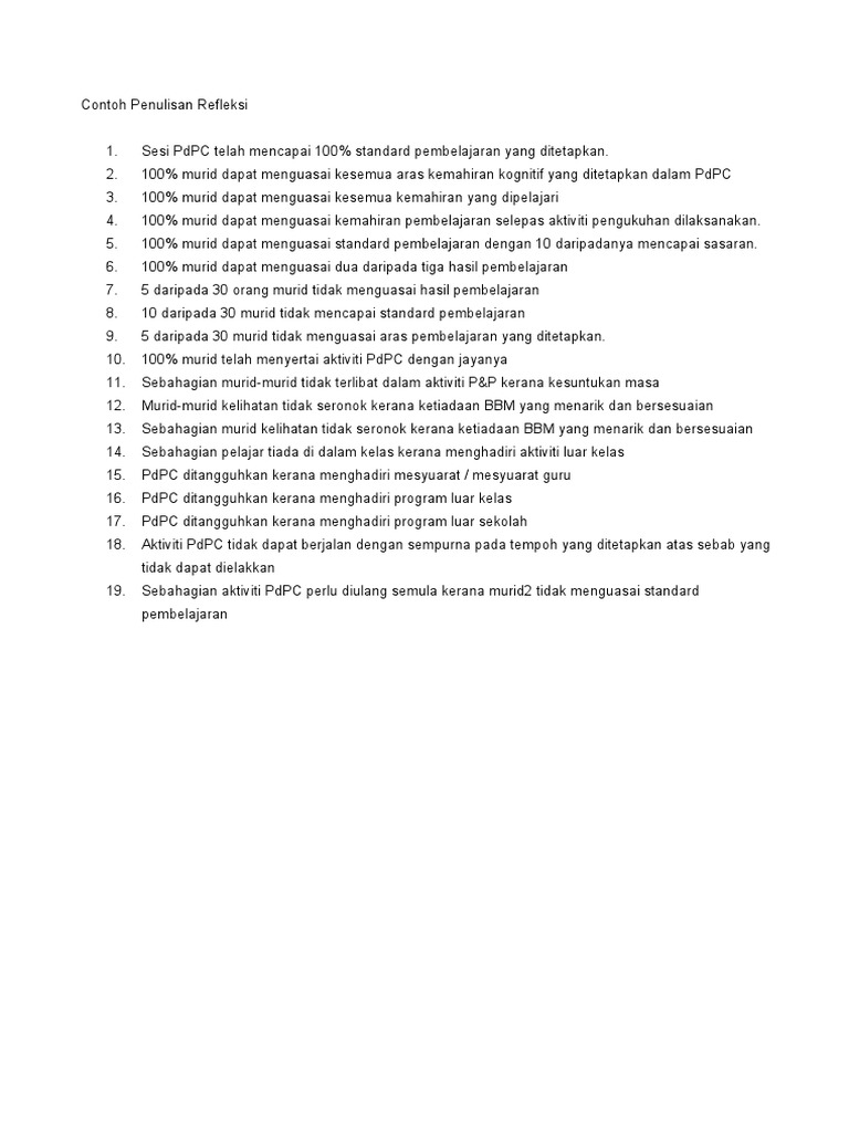CONTOH PENULISAN REFLEKSI PDPC | PDF