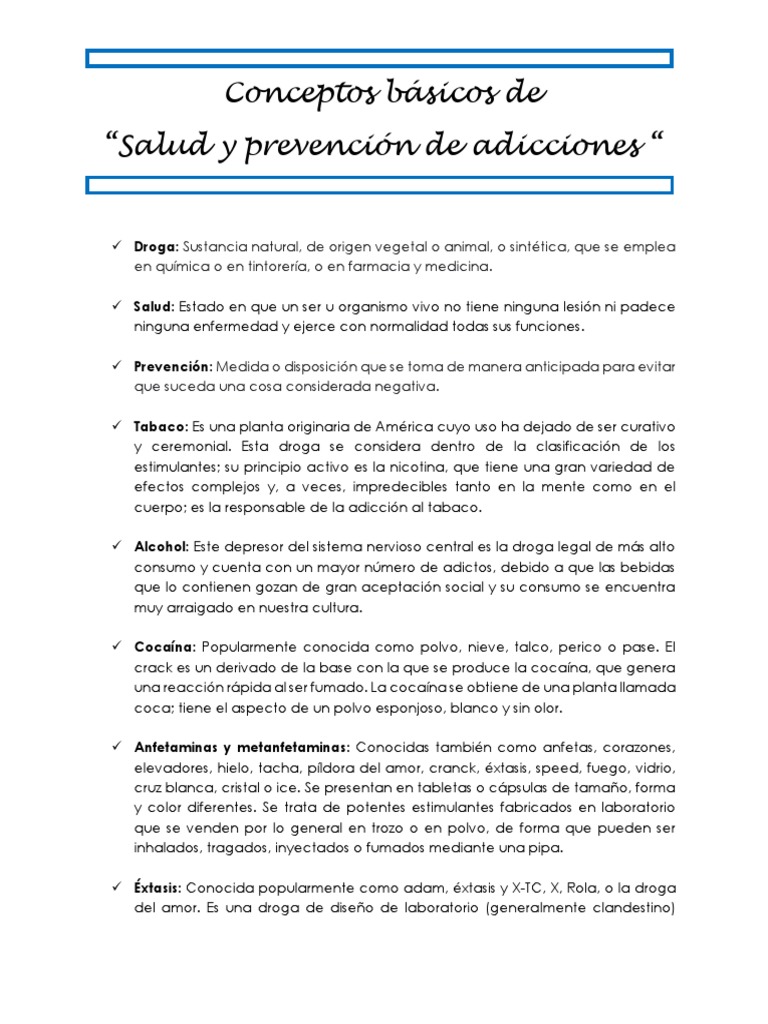 Conceptos Básicos de Salud y Prevención de Adicciones | PDF | Cocaína | Drogas