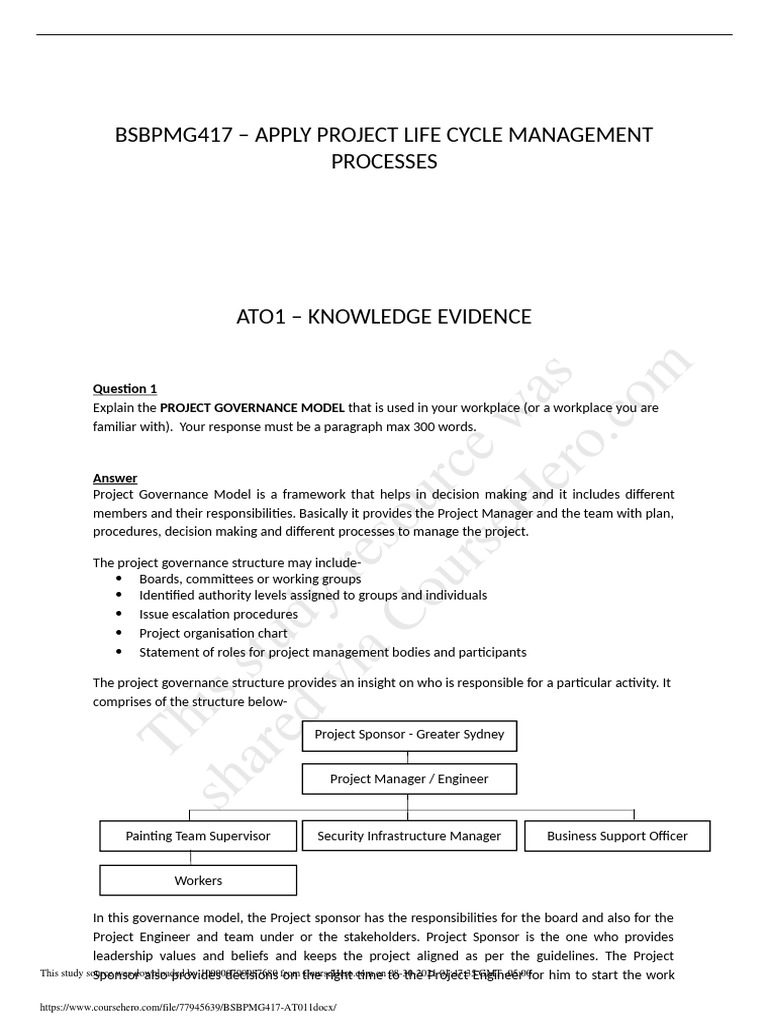 This Study Resource Was Bsbpmg417 Apply Project Life Cycle
