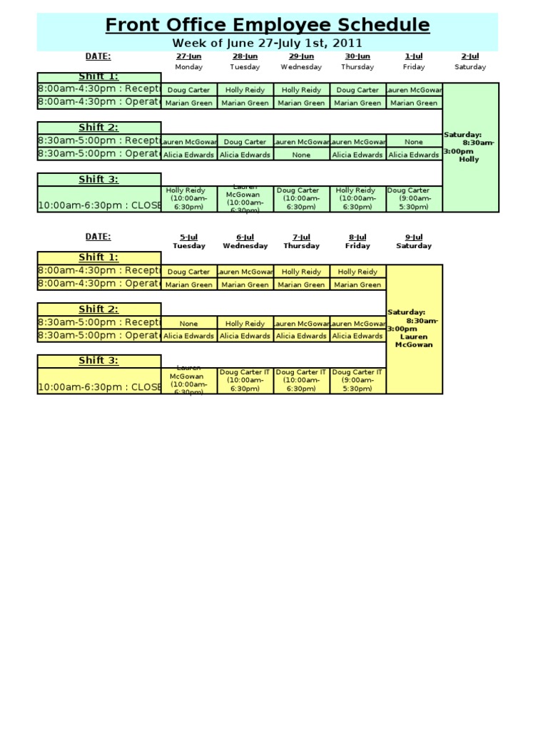 Front Office Schedule | PDF