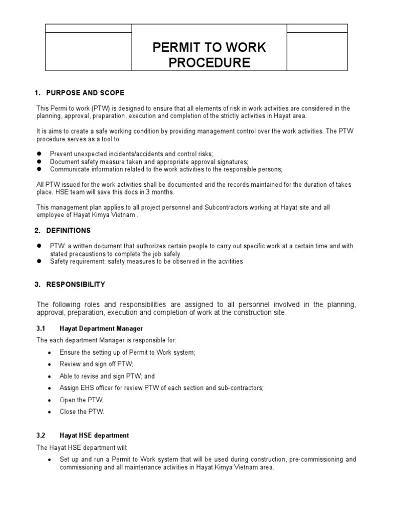 Permit to Work Procedure Overview | PDF | Risk Assessment | Risk