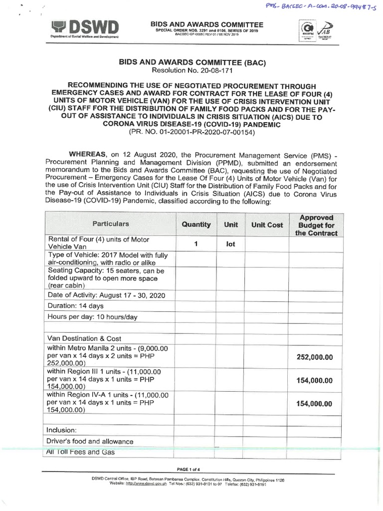 BAC Resolution No. 20 08 171 | PDF