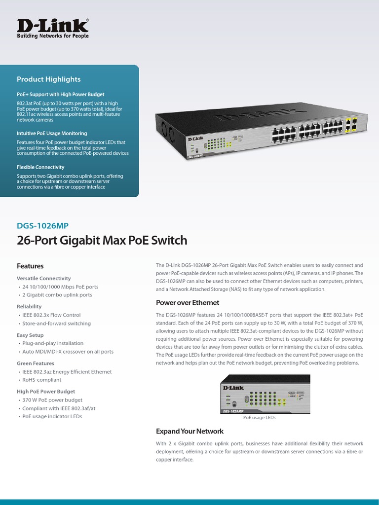 D-Link DGS-1026MP, Unmanaged 26 Port Gigabit Switch With PoE | PDF ...