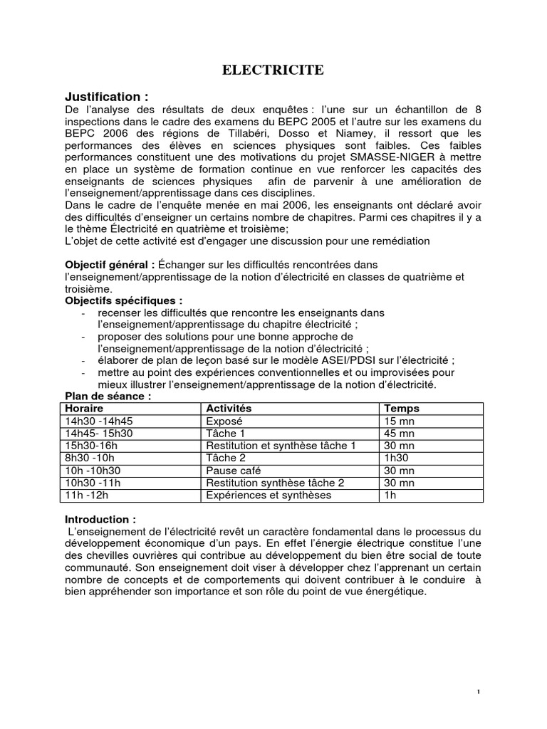 Module Électricité 2007 1 | PDF | Courant électrique | Électricité