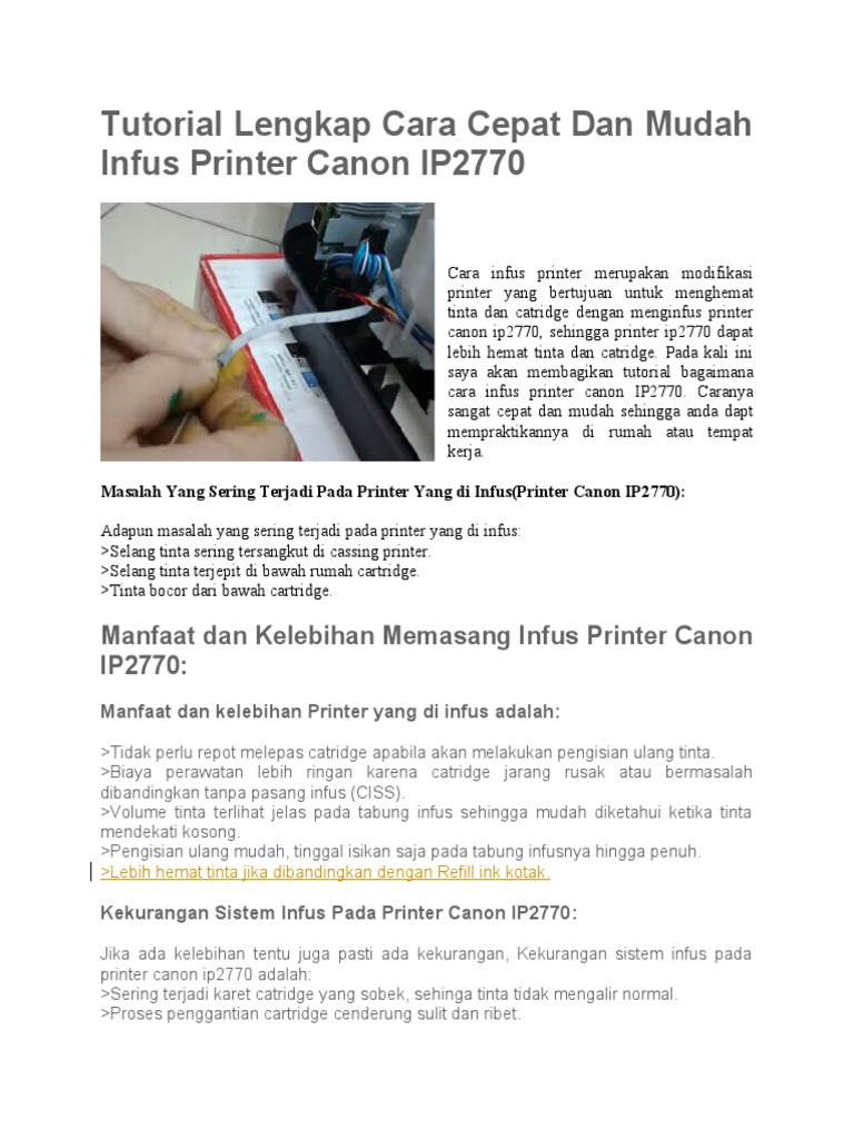 Tutorial Lengkap Cara Cepat Dan Mudah Infus Printer Canon IP2770 | PDF