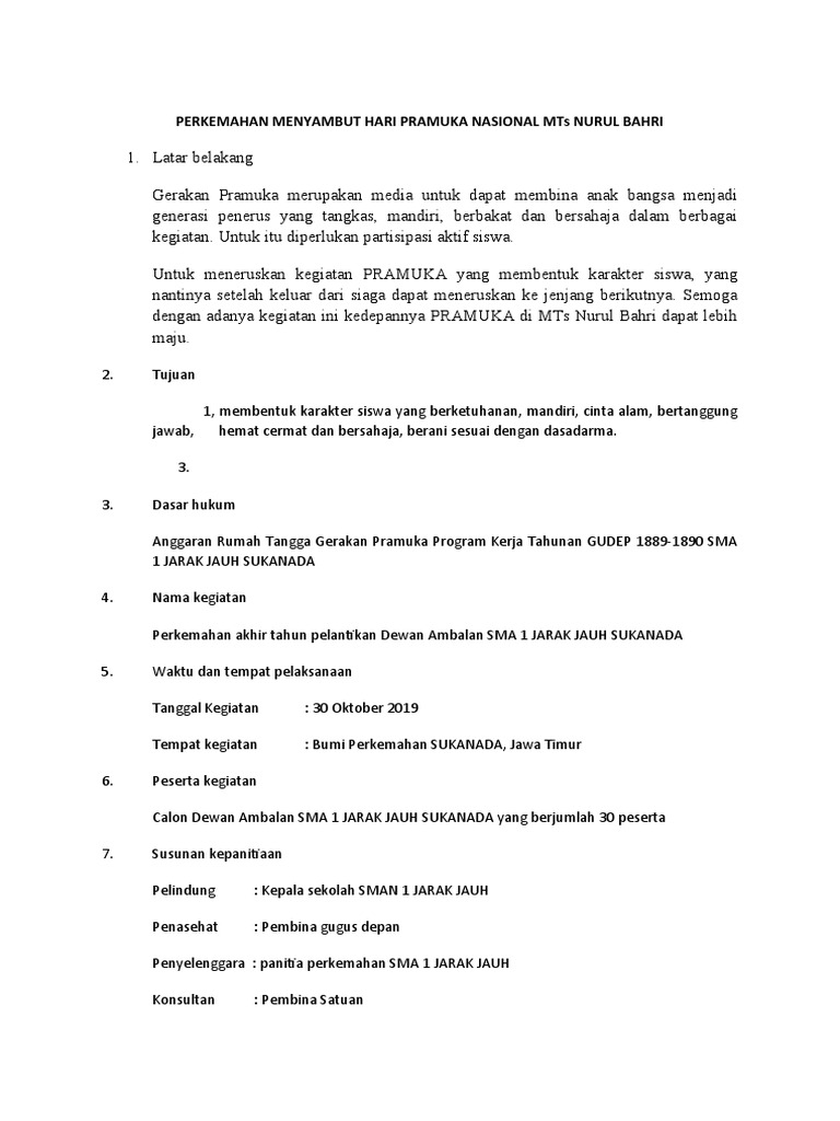 Contoh Proposal Kegiatan Pramuka | PDF