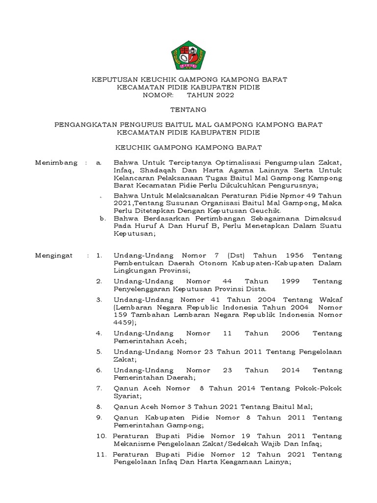 SK Baitul Mal Desa | PDF