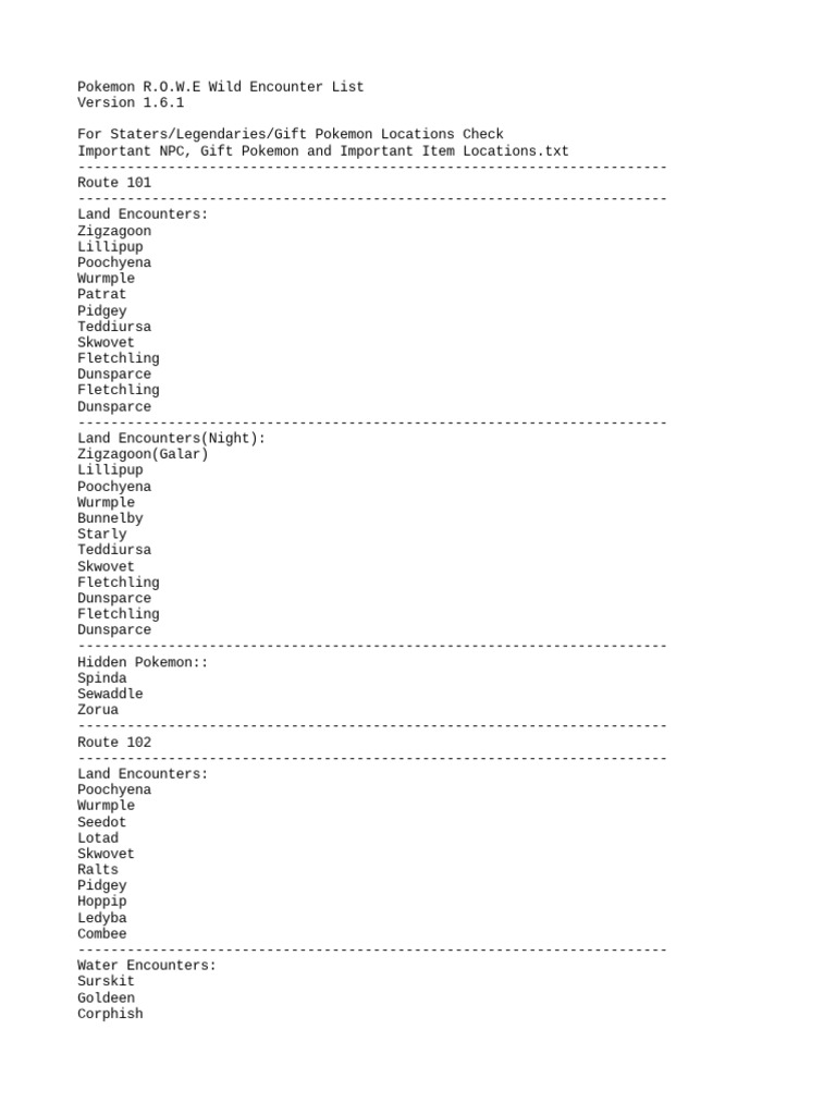 Pokémon ROWE Pokémon Locations | PDF | Nintendo Franchises | Nintendo