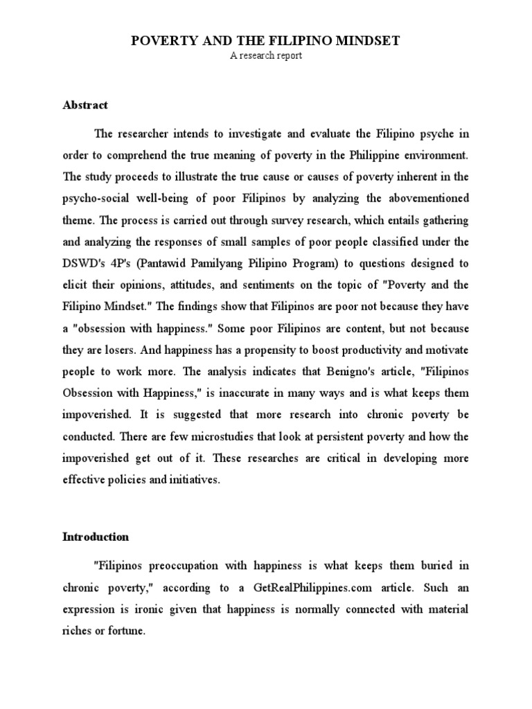 Poverty and The Filipino Mindset: A Research Report | PDF | Survey Methodology | Poverty ...