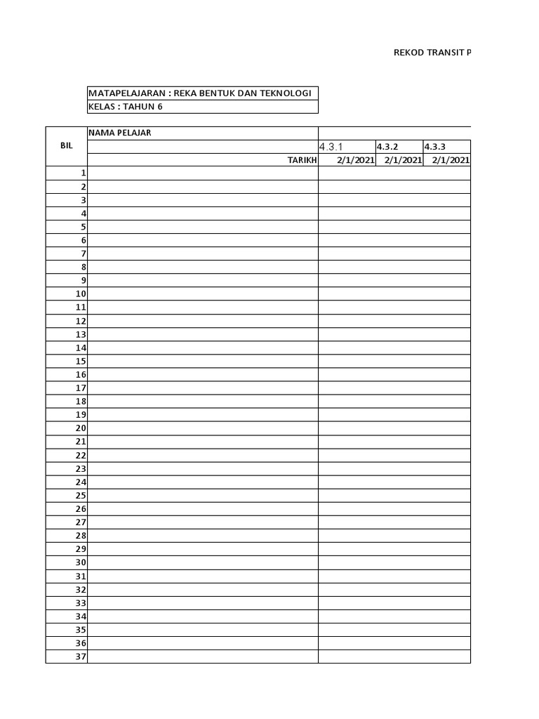 Rekod Transit PBD RBT Tahun 6 | PDF