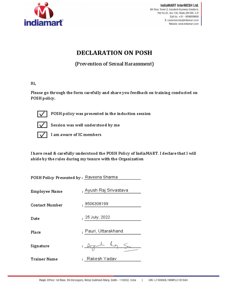 Declaration On Posh | PDF