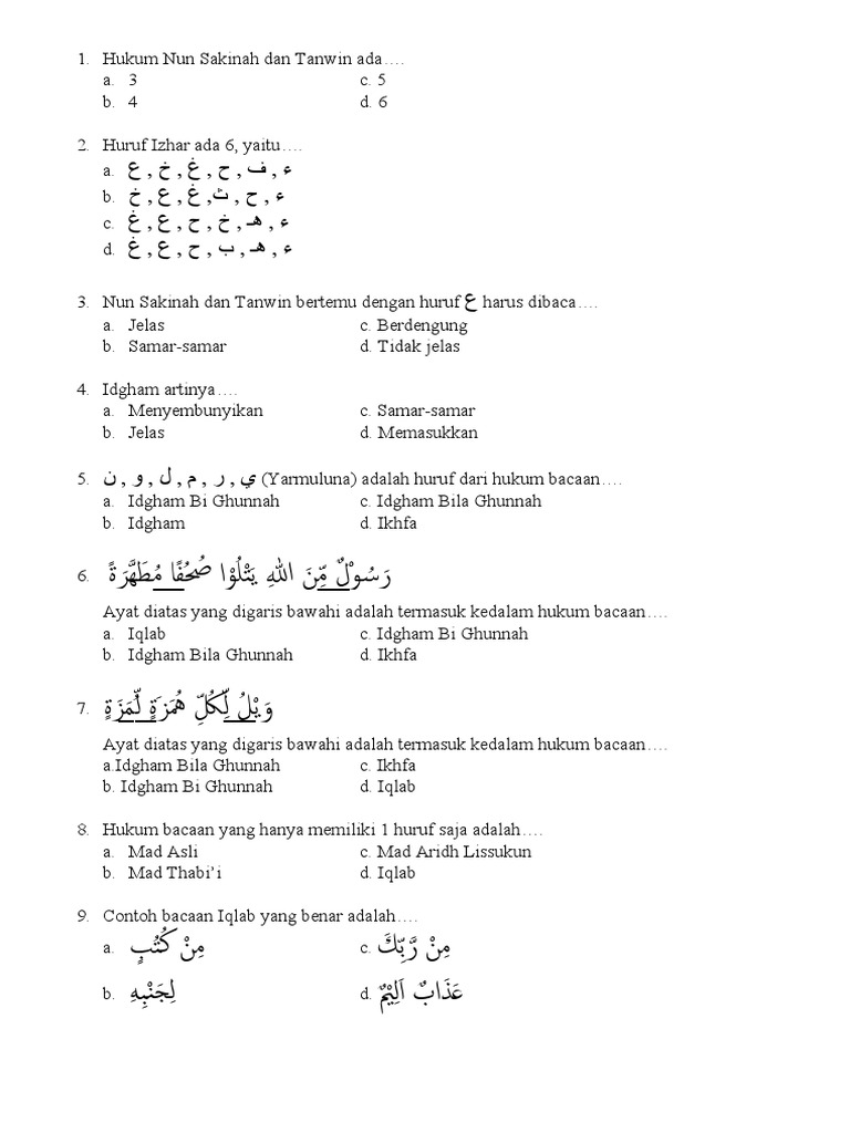 Soal dan Materi Hukum Bacaan Tahsin | PDF | Agama & Spiritualitas