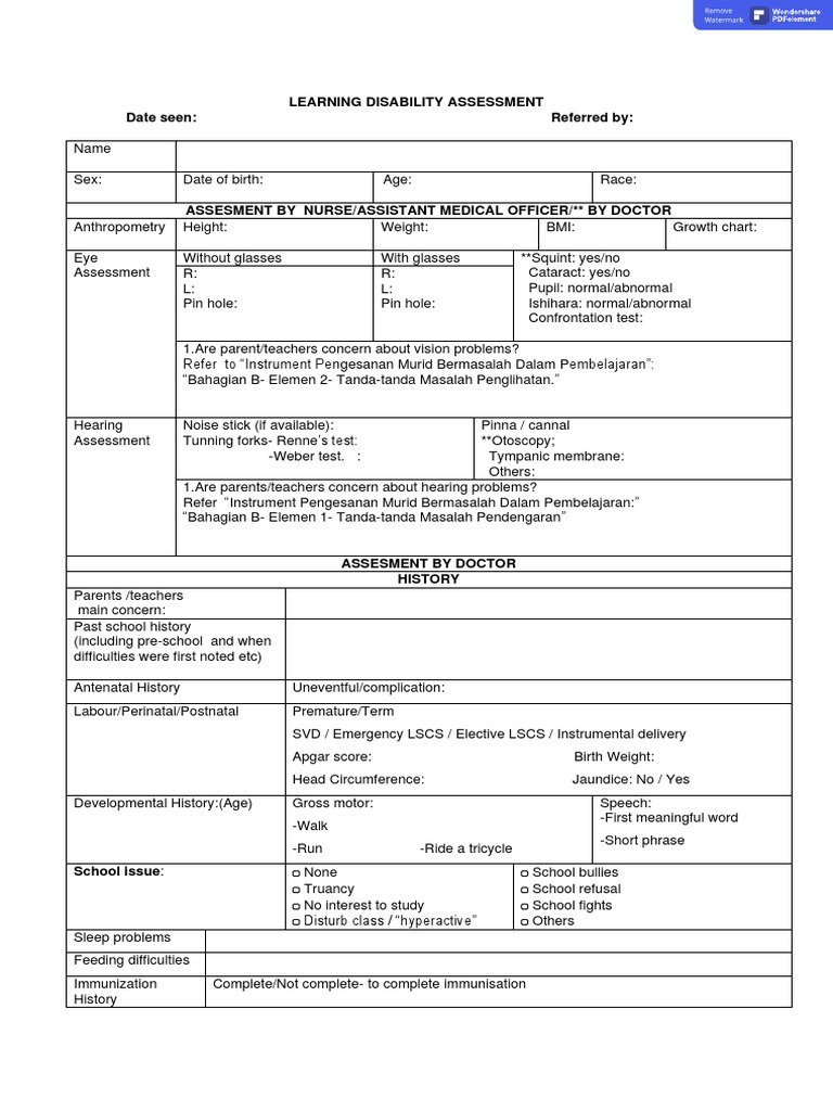Pegawai Perubatan Learning Diability Assessment | PDF | Mental Disorder ...