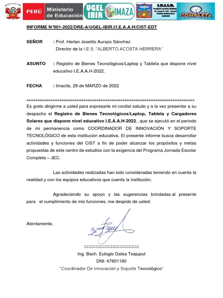 Informe N°001-Cist-2022 Enero - Marzo | PDF | Lenovo | Diseño