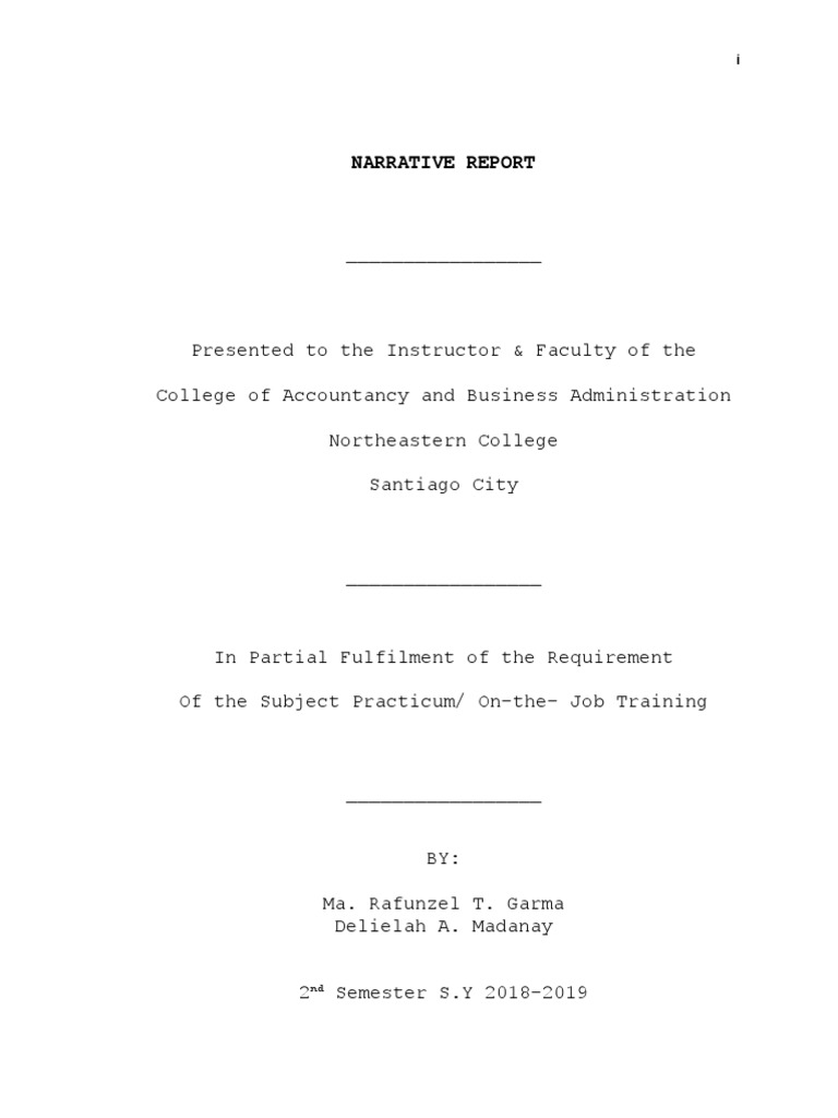 Narrative Report 1 | PDF