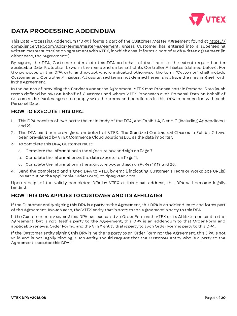 VTEX Data Processing Addendum Final - 2018.08 | PDF | Legal Liability ...