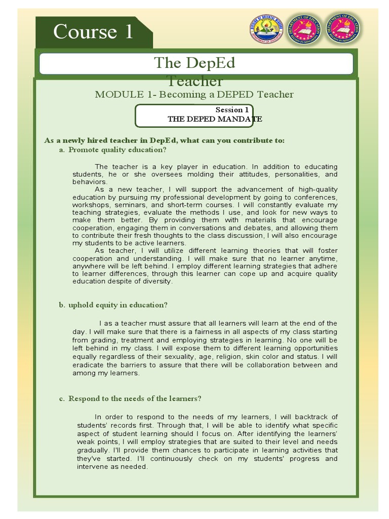Course 1: The Deped Teacher | PDF | Teachers | Learning