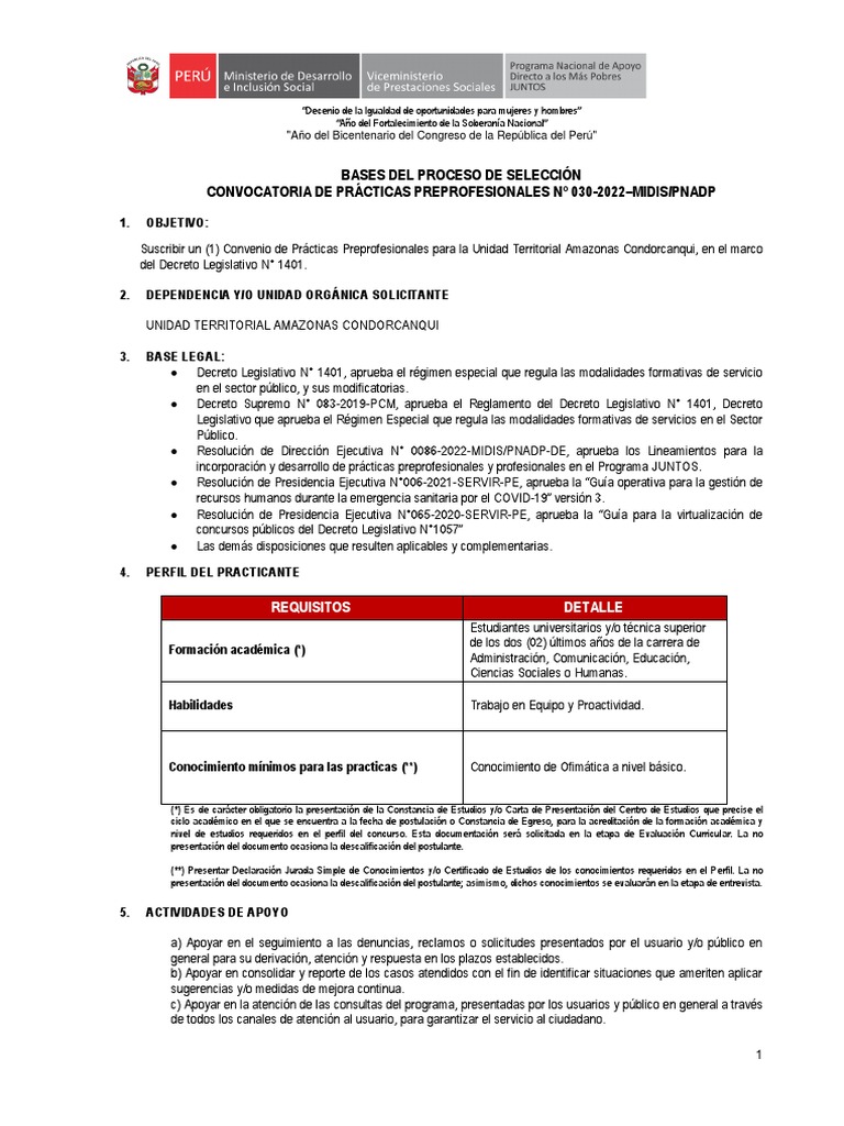 Bases Pract. Pre 030-2022 Toau | PDF | Perú | Gestión de recursos humanos
