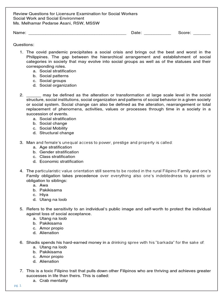 Social Work and Social Environment Revision Questions | PDF | Family ...