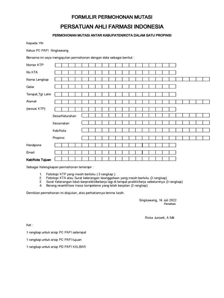 FORMULIR PERMOHONAN MUTASI (Diisi Oleh Pemohon) | PDF