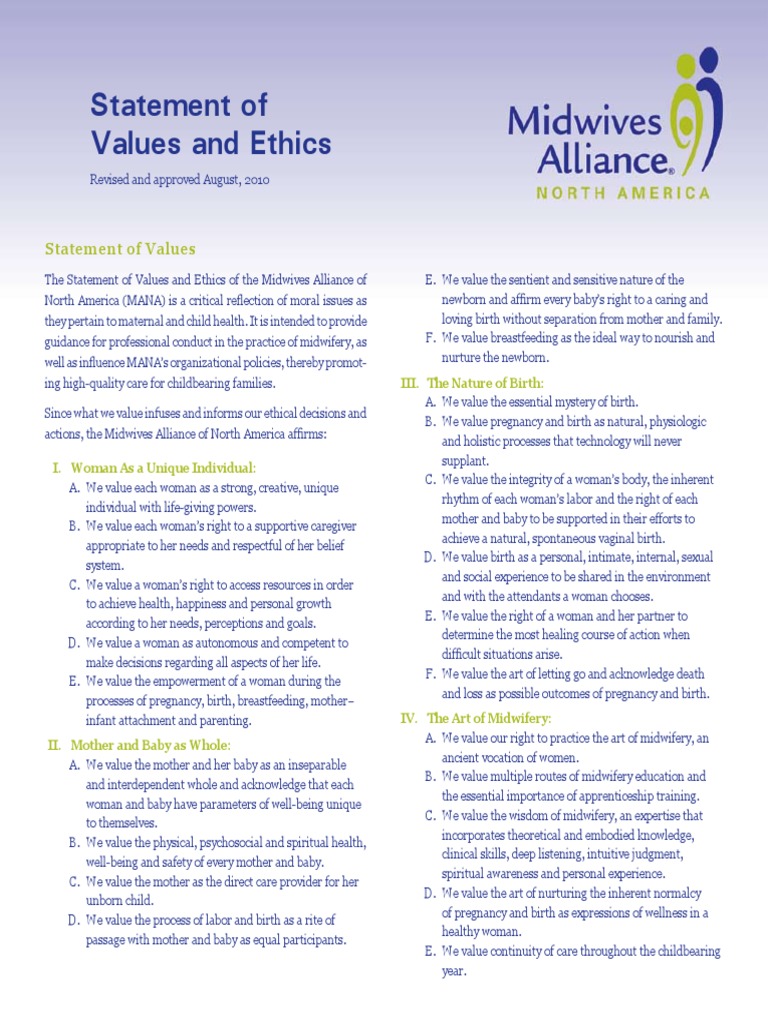 MANA Midwifery Values & Ethics | PDF | Midwife | Midwifery